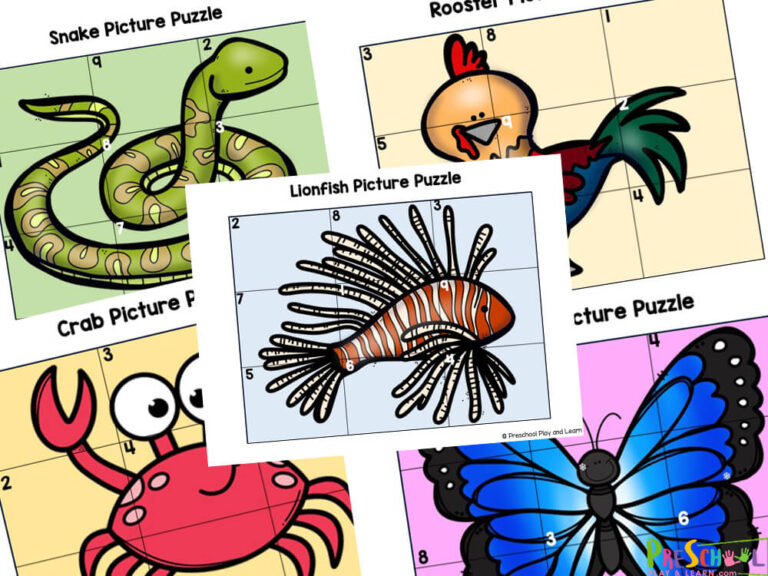Printable Animal Picture Puzzles - Preschool Math Activity