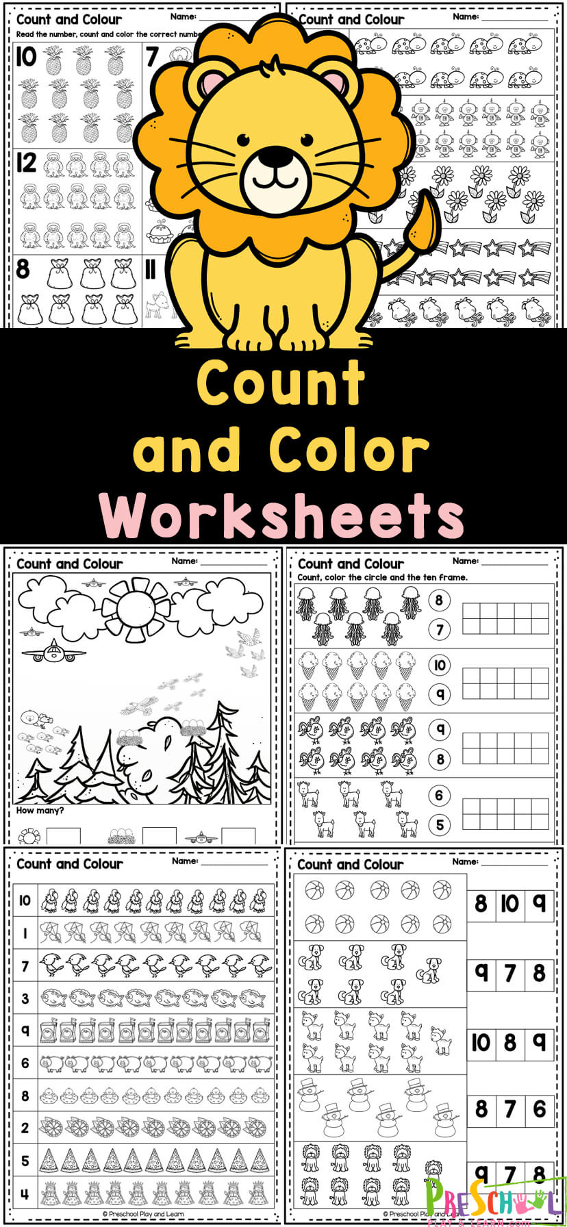 Count and Color Worksheets 1-10 for Preschool