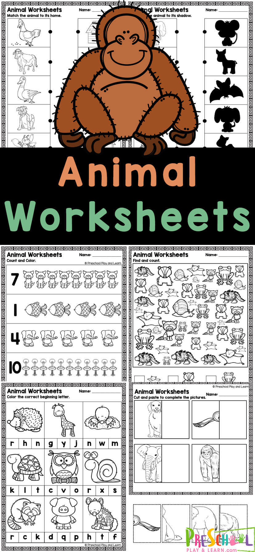 FREE Printable Preschool Animal Worksheets