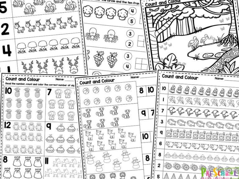 Count and Color Worksheets 1-10 for Preschool