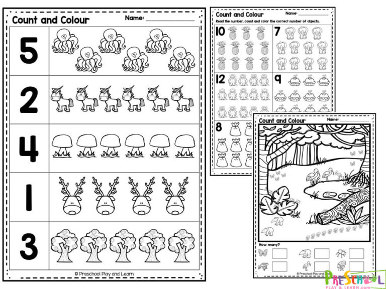 Count and Color Worksheets 1-10 for Preschool