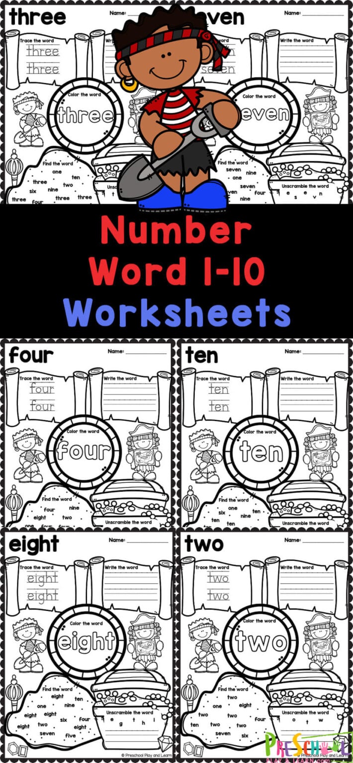 FREE Printable Number Word 1-10 Worksheets for Preschool