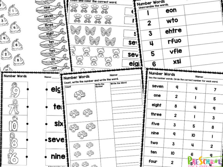 Number Word Worksheets