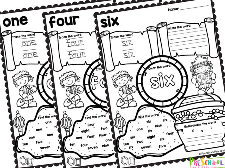 FREE Printable Number Word 1-10 Worksheets for Preschool