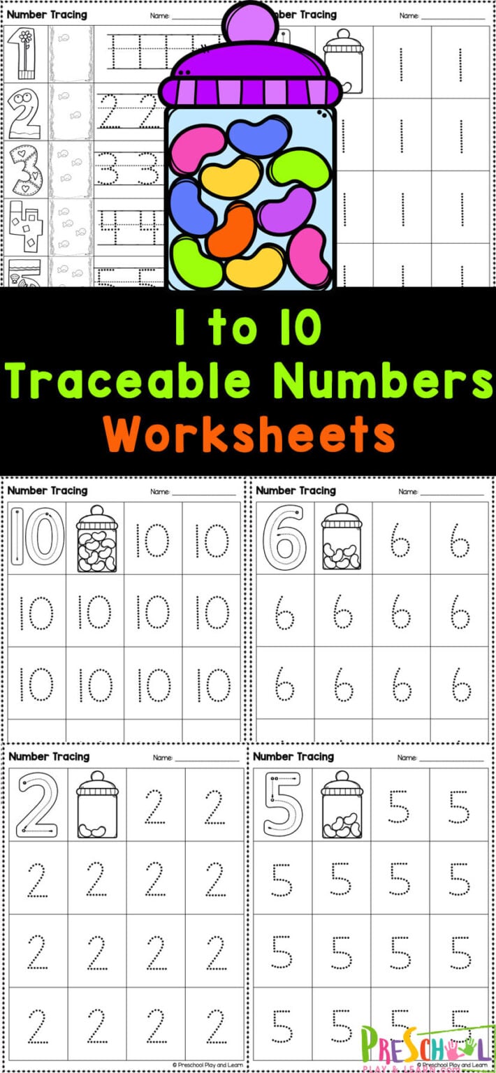 1 to 10 Traceable Numbers Worksheets