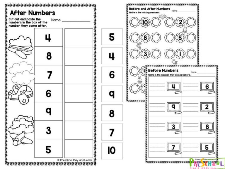 ️ Before and After Numbers Worksheets