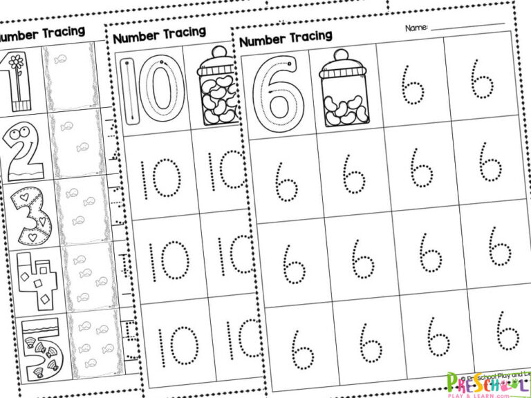 1 to 10 Traceable Numbers Worksheets