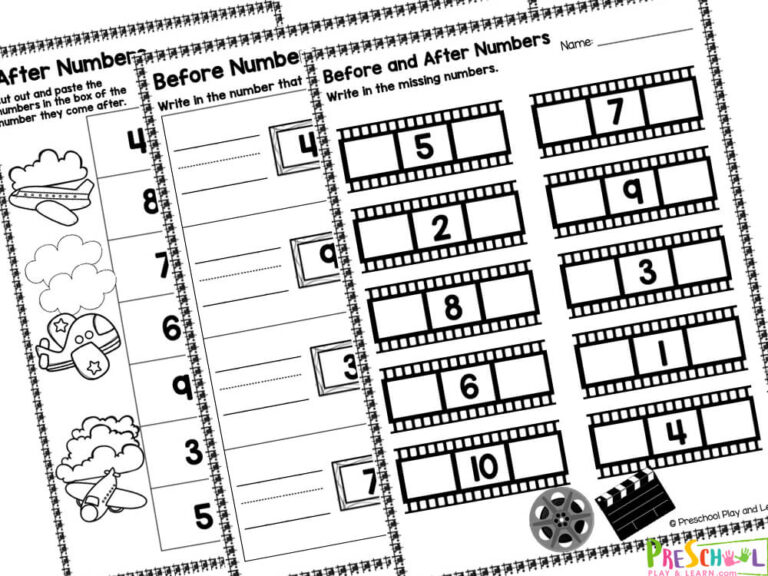 ️ Before and After Numbers Worksheets