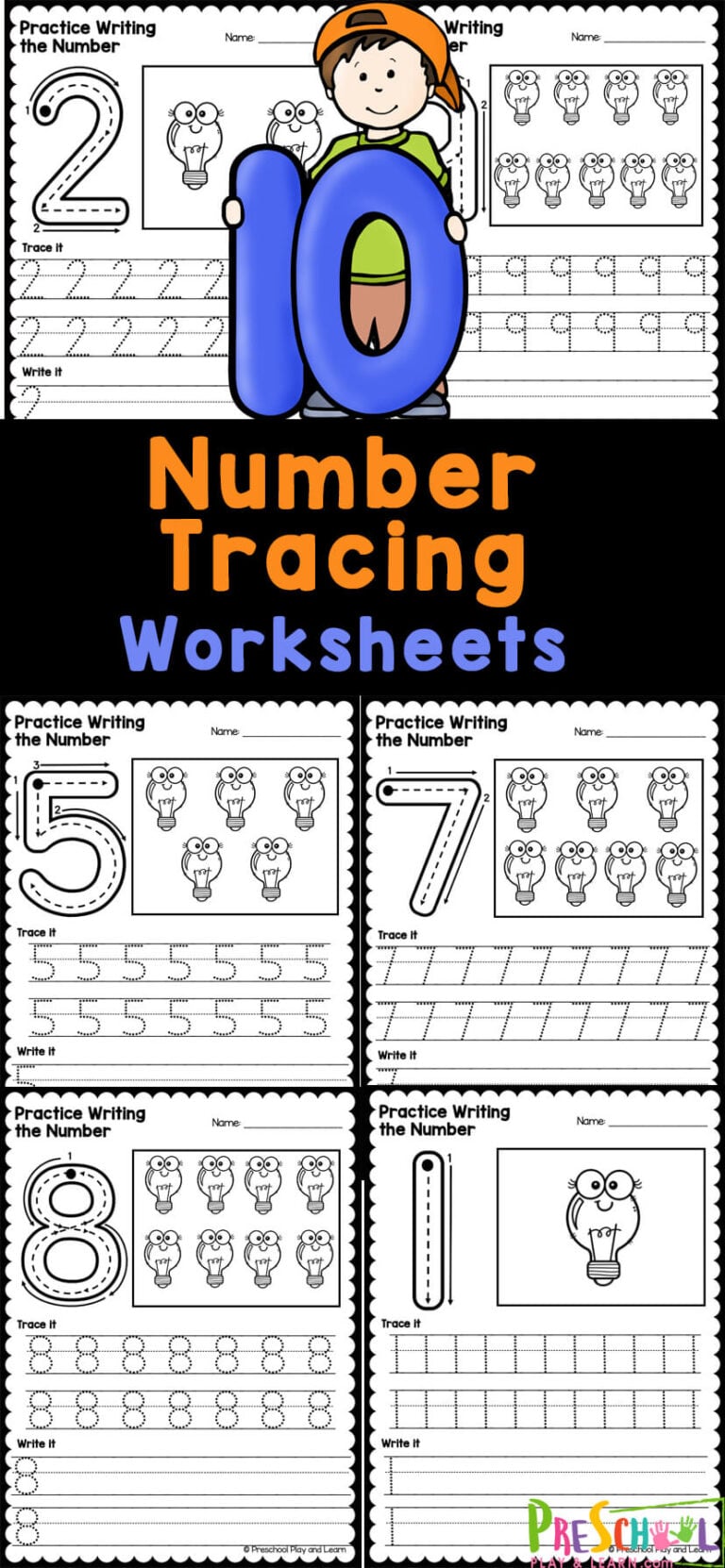 ️ FREE Number Tracing Worksheets 1-10 pdf for Preschool