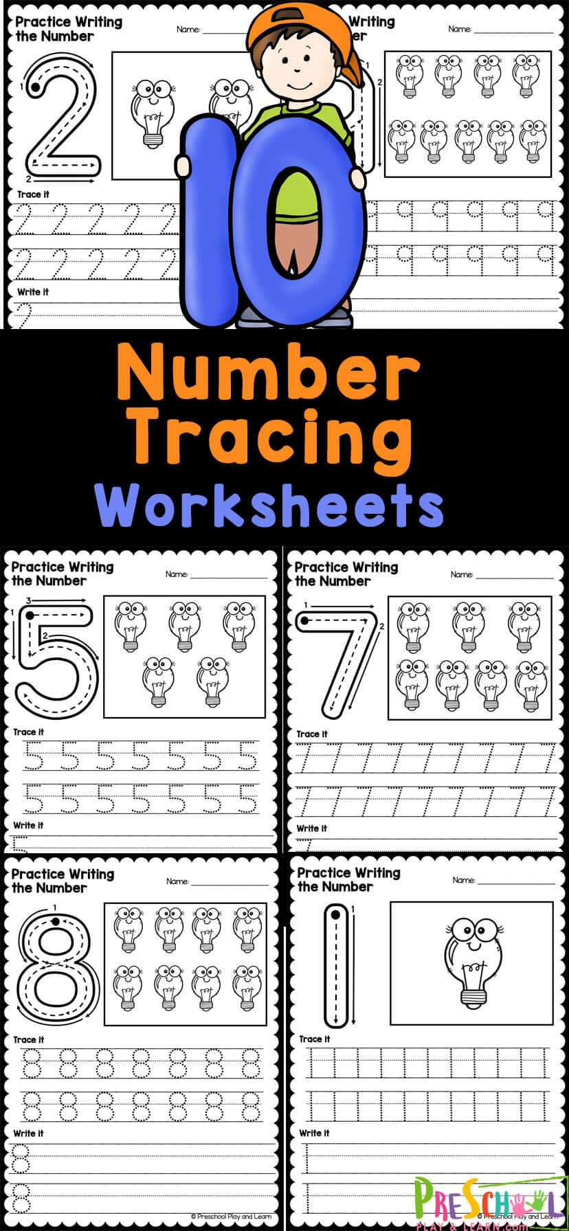 ️ FREE Number Tracing Worksheets 1-10 pdf for Preschool