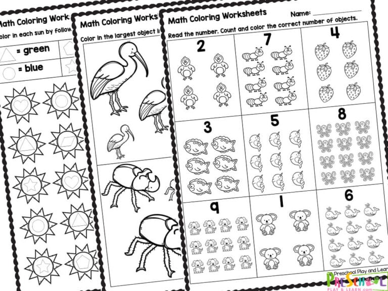 🖍️ Math Coloring Pages - Free Preschool Worksheets