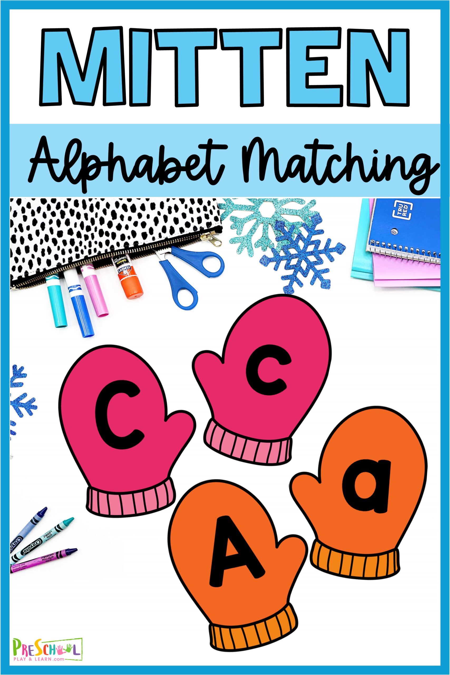 Simple Winter Alphabet Activity: Upper and Lowercase Mitten Letter Matching