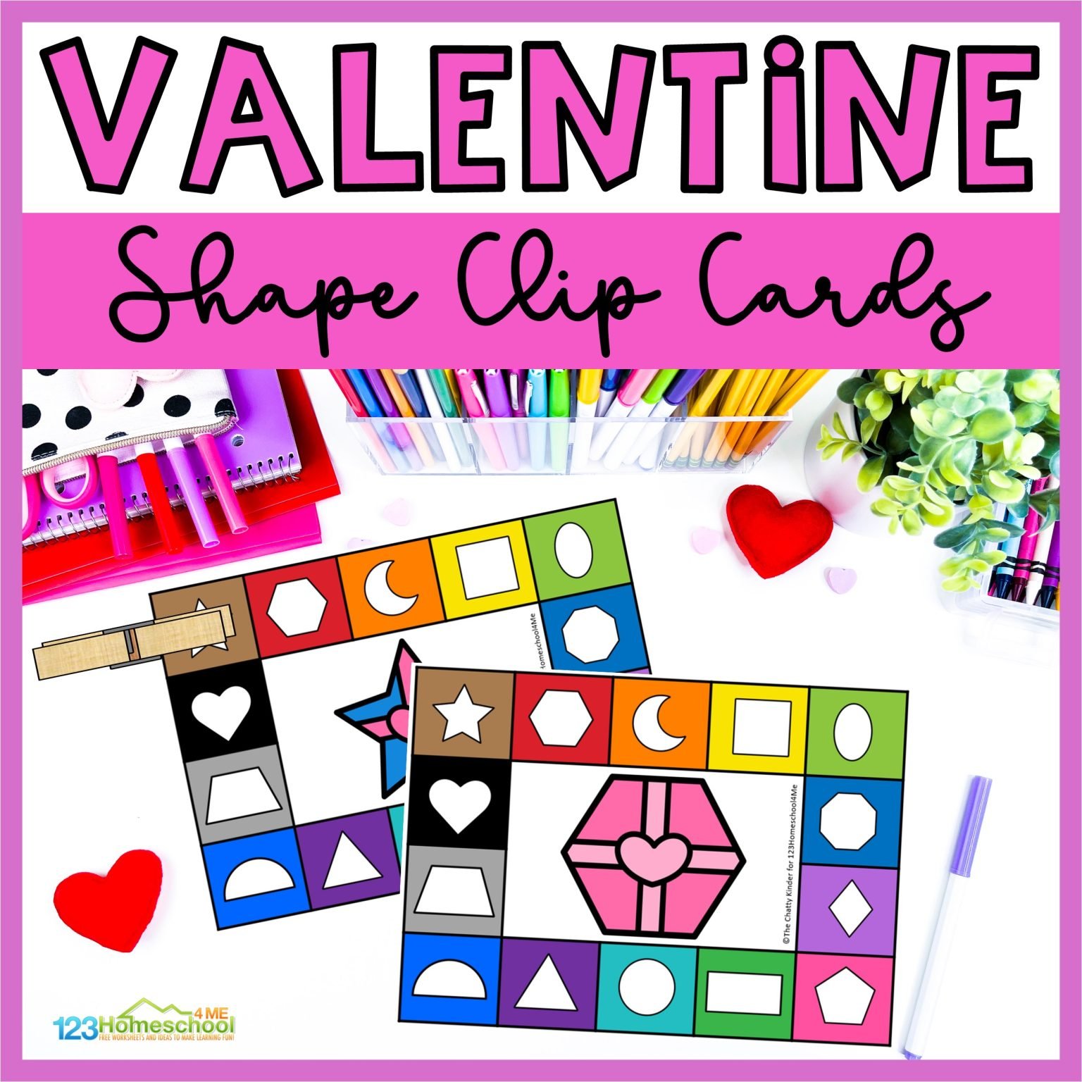 Valentine’s Day Shape Clip Cards - Math Activities for Preschool