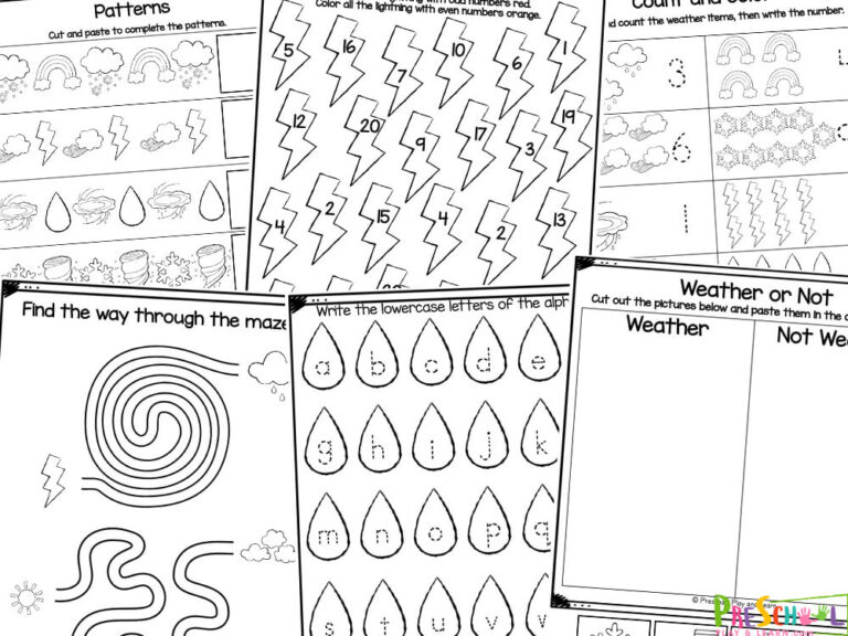 ⛅ Free Printable Weather Worksheets for Preschoolers & Kindergarten