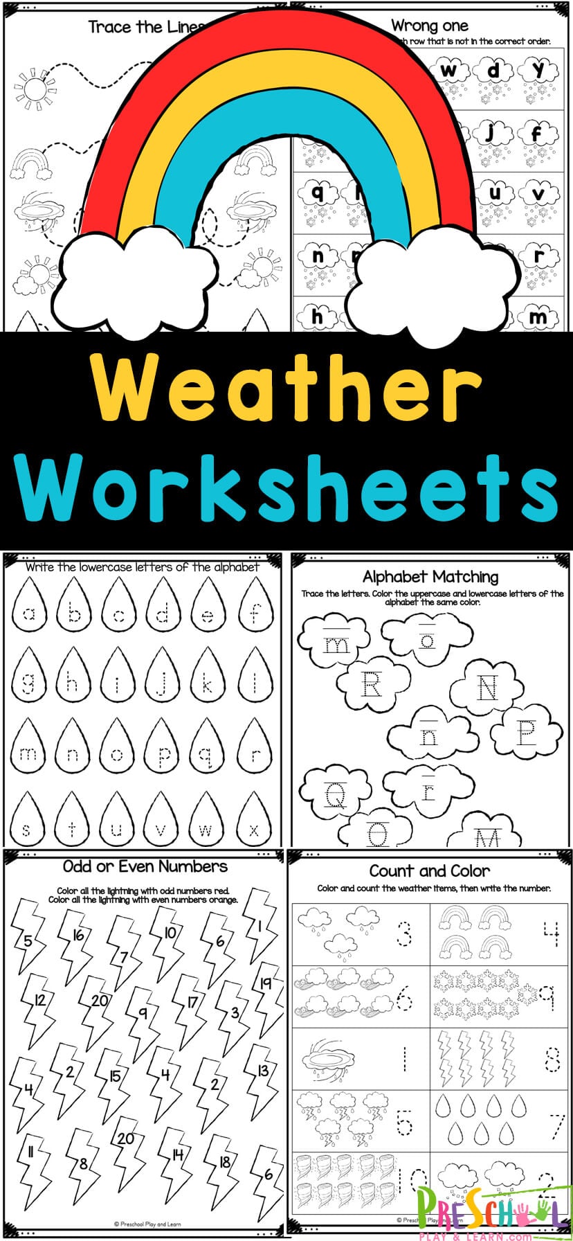 ⛅ Free Printable Weather Worksheets for Preschoolers & Kindergarten