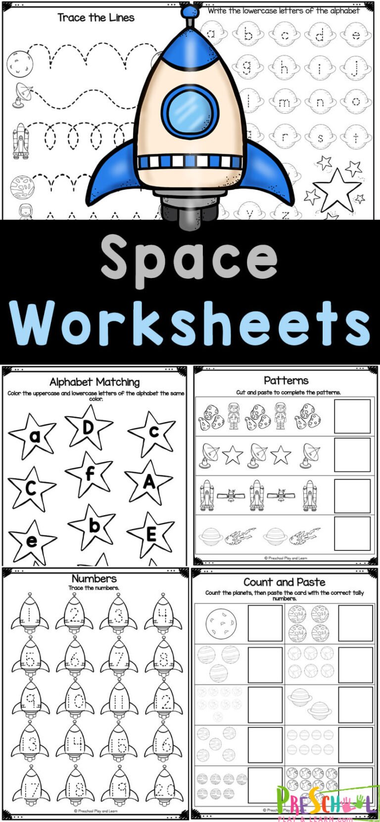 🪐 Free Printable Space Worksheets for Preschoolers and Kindergarten