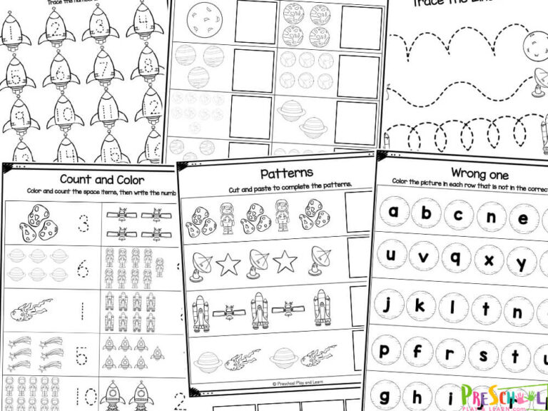 🪐 Free Printable Space Worksheets for Preschoolers and Kindergarten