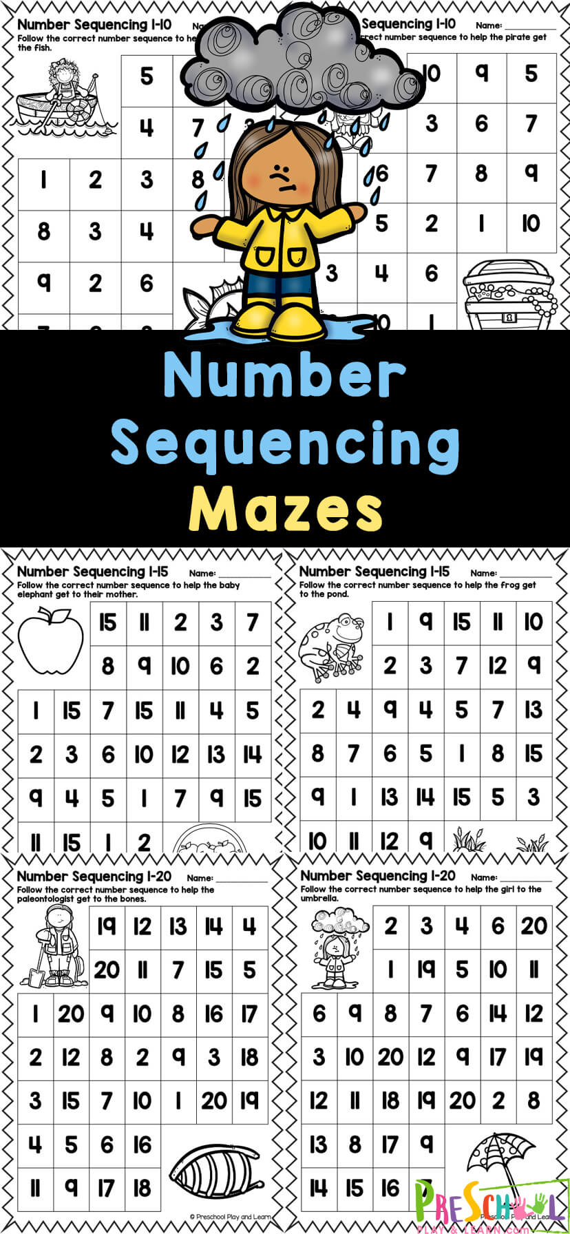 Number Mazes Worksheets - Fun Math Activity for Preschool