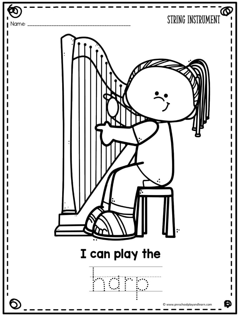 Free Cute Music Instrument Colouring Pages