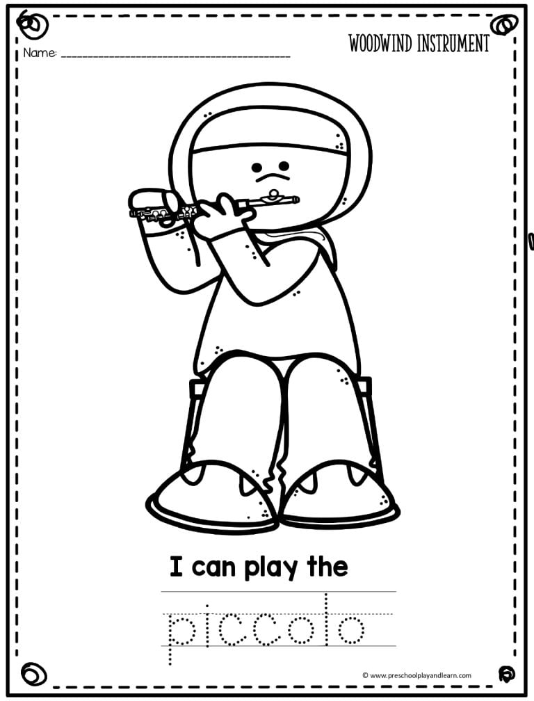 Free Cute Music Instrument Colouring Pages