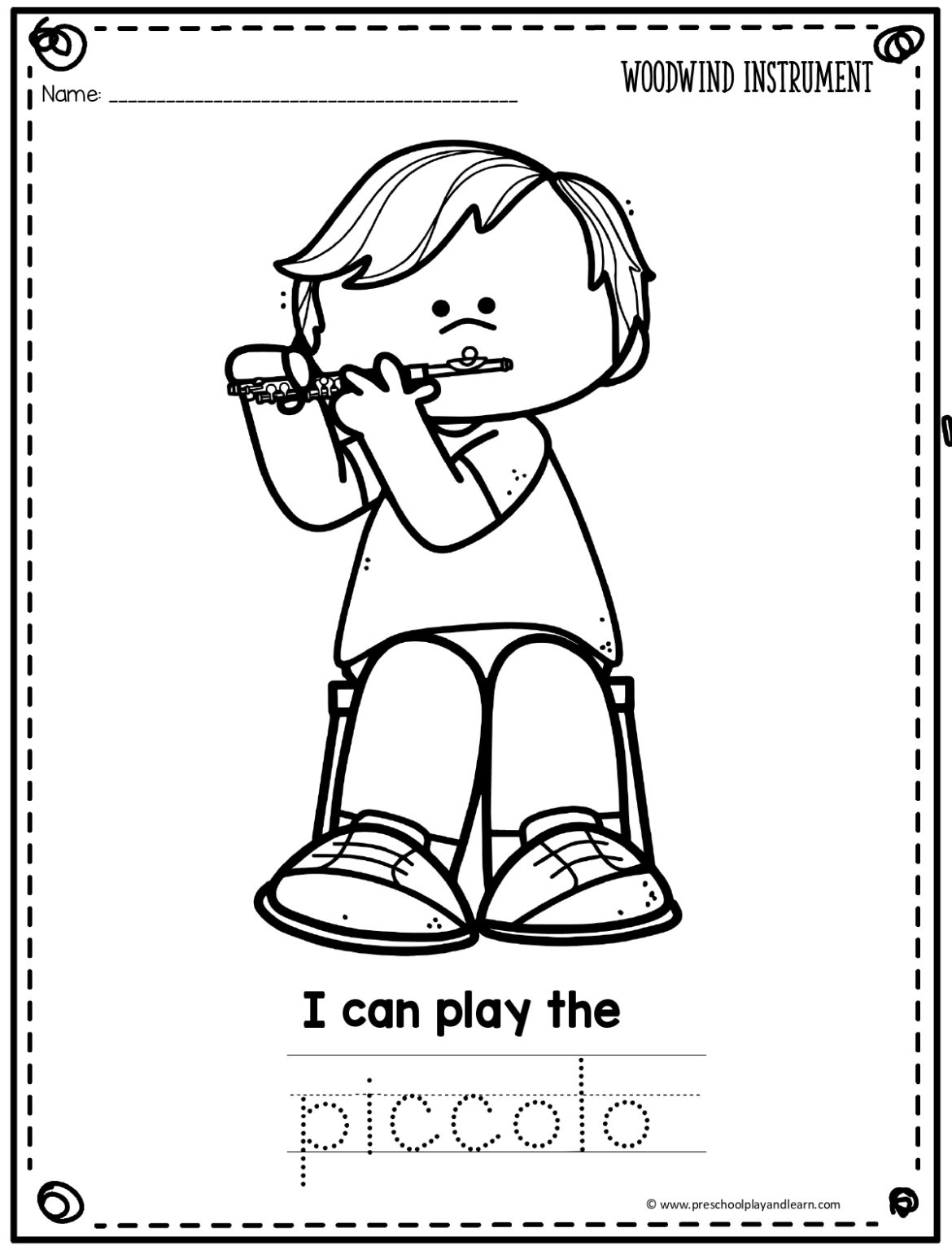 Free Cute Music Instrument Colouring Pages