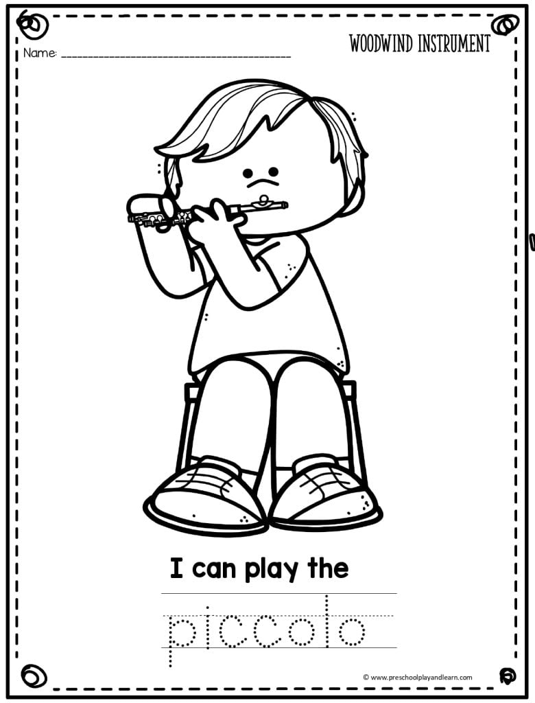 Free Cute Music Instrument Colouring Pages