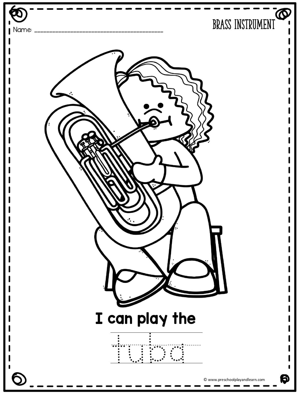 Free Cute Music Instrument Colouring Pages