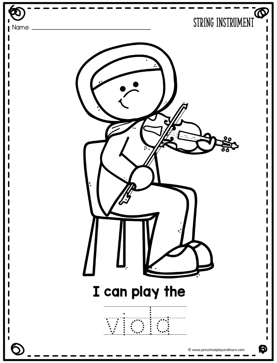 Free Cute Music Instrument Colouring Pages
