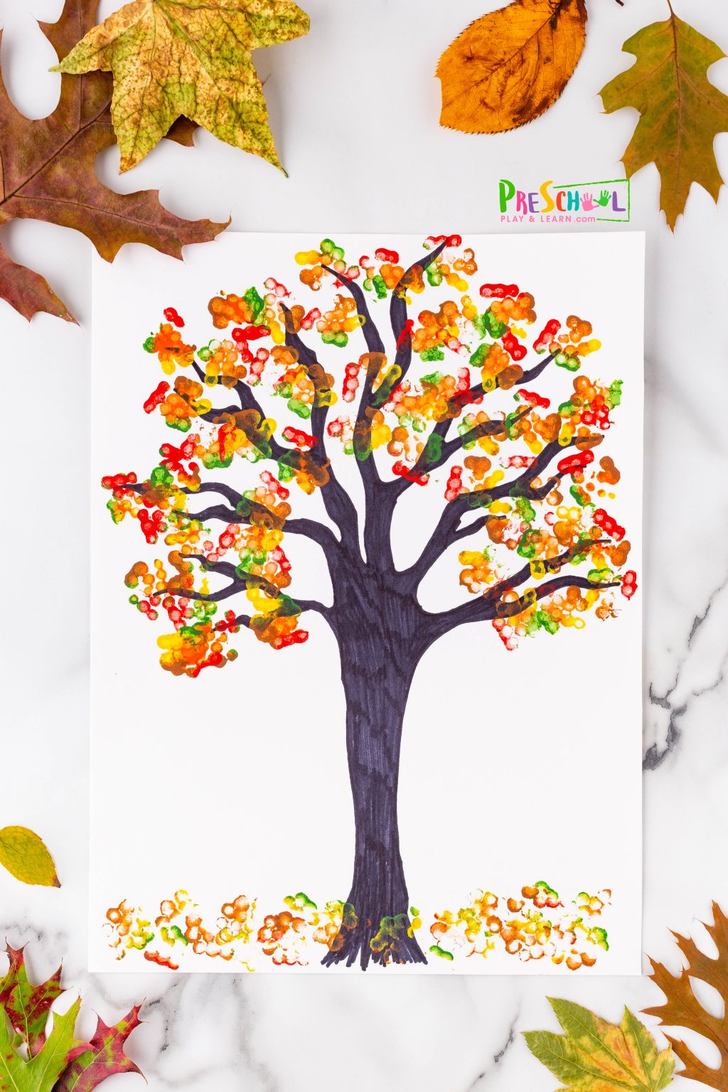 Q-tip Painted Fall Tree Craft for Preschool