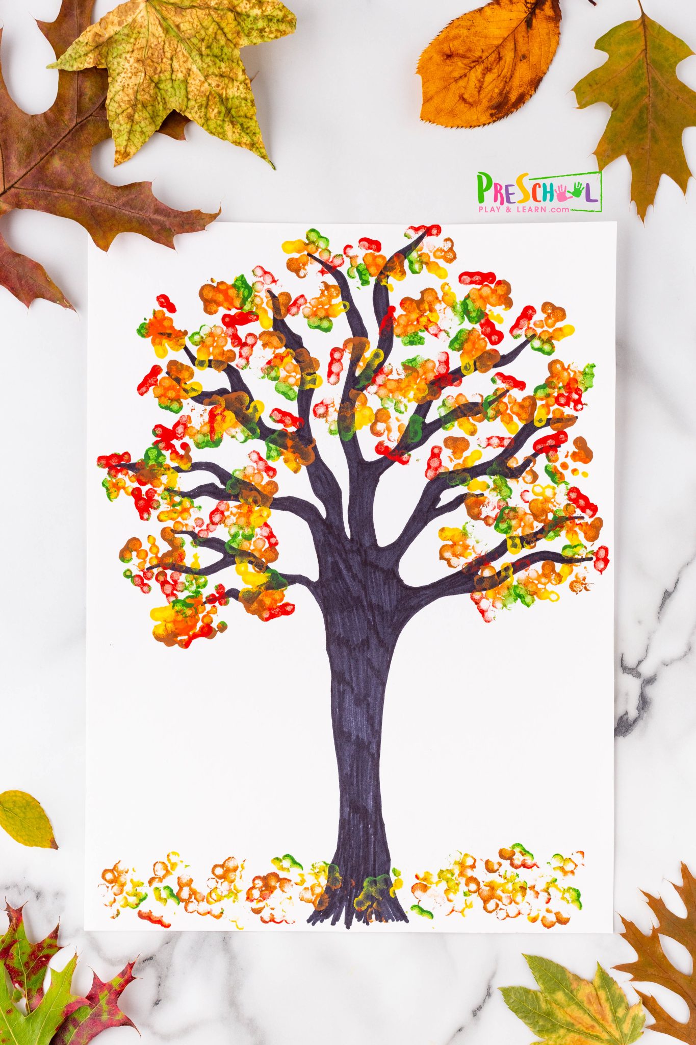 Q-tip Painted Fall Tree Craft for Preschool