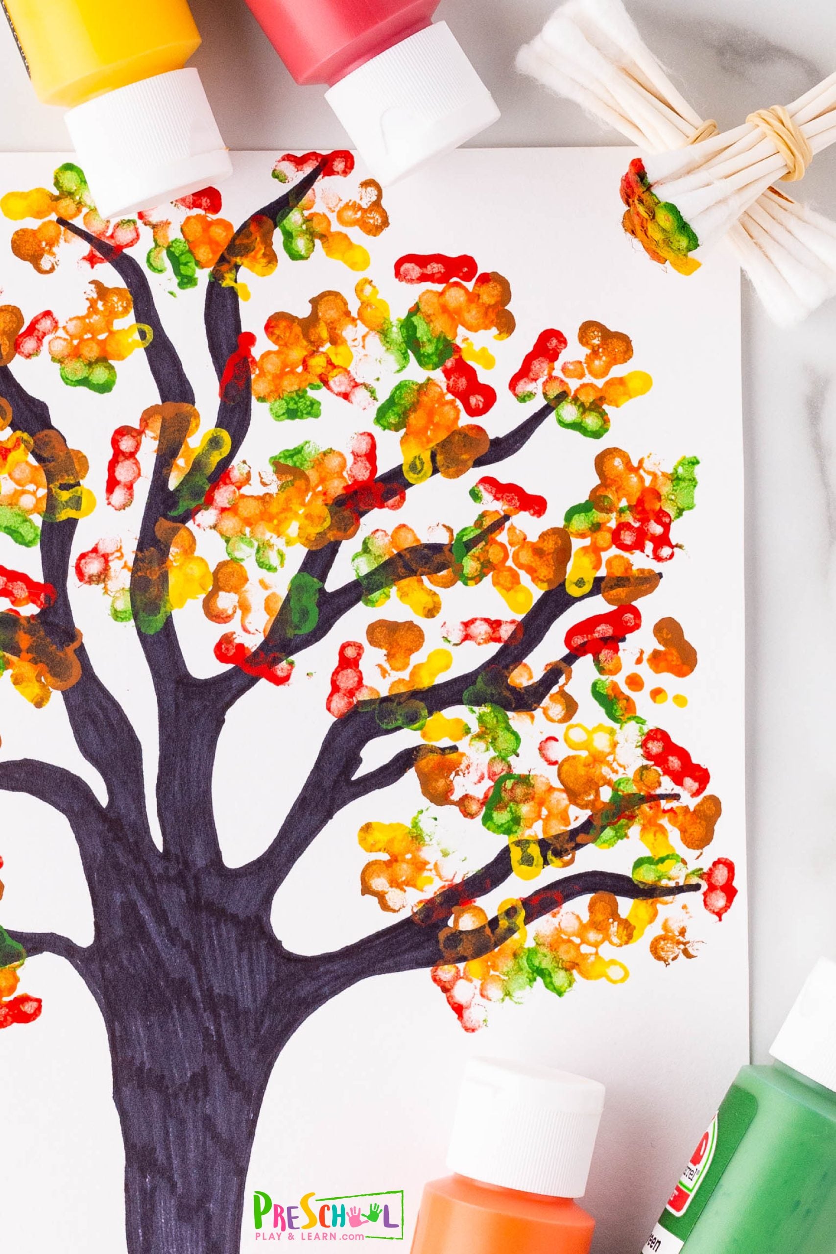 Q-tip Painted Fall Tree Craft for Preschool