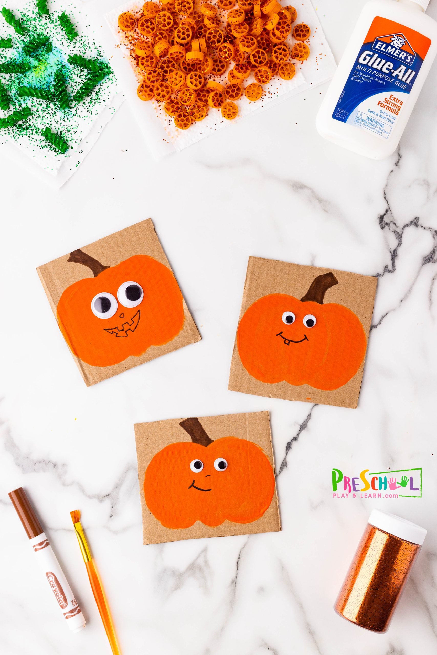 🎃 Simple Pasta Pumpkin Craft for Preschoolers