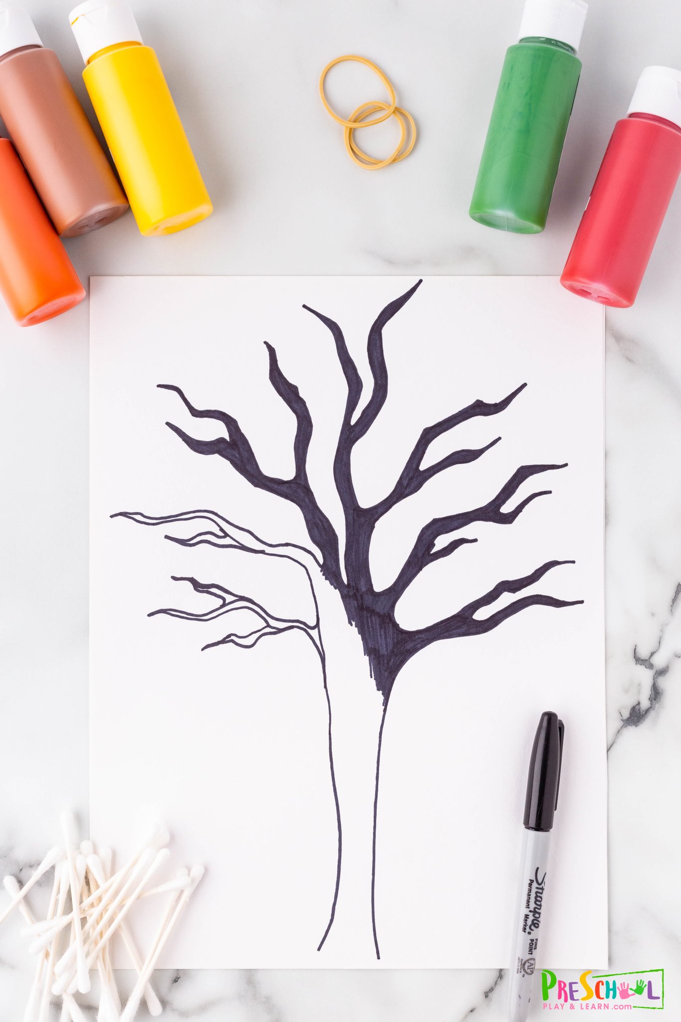 Q-tip Painted Fall Tree Craft for Preschool