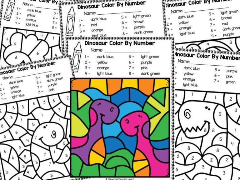 FREE Color by Number Dinosaur Worksheets